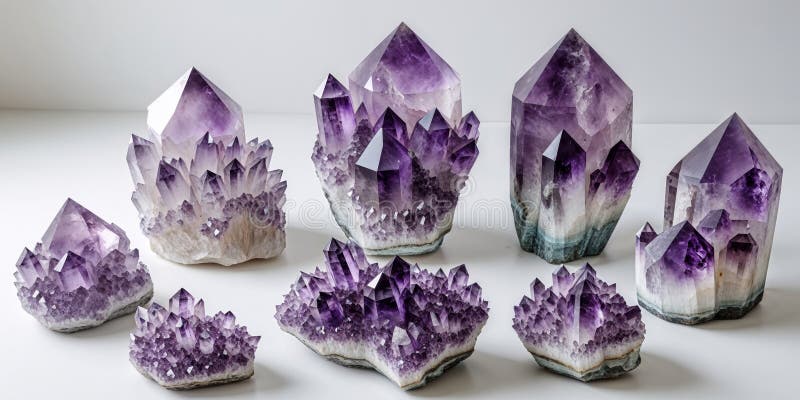 Display of Several Amethyst Clusters with Varying Sizes and Shapes ...