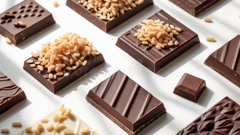 Diverse Chocolate Texture Array Featuring Crispy Rice and Dark ...