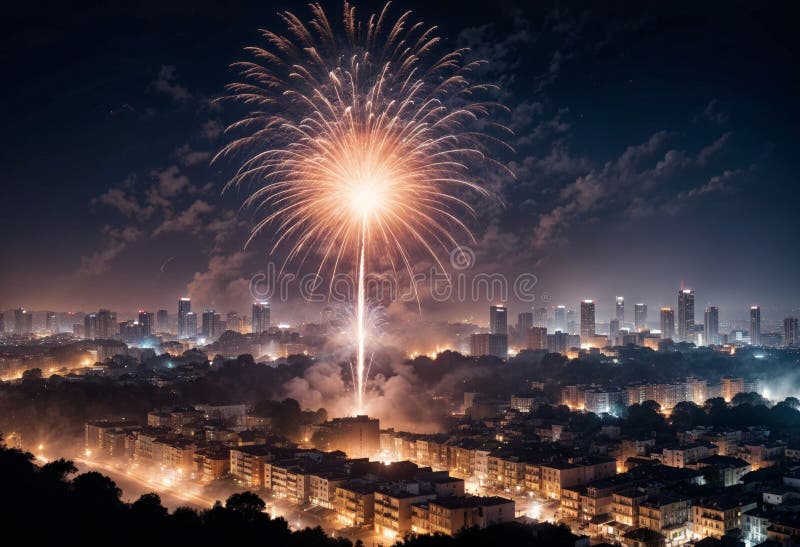 Diwali Fireworks Explode Over the City at Night Stock Illustration ...