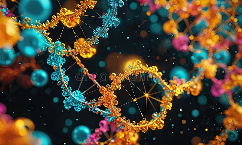 A Close Up of a Dna Strand with a Yellow and Blue Center. Stock ...