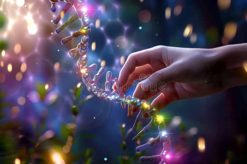 DNA Strand with Glowing Particles, Hand Held, Magical Scientific ...