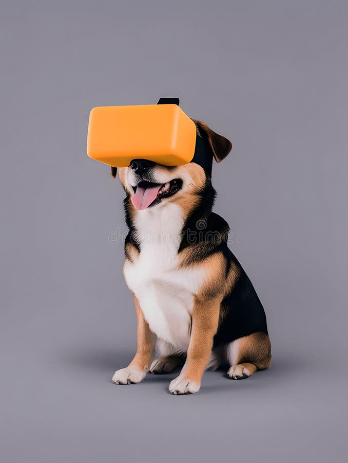 AI Generated Dog Sitting and Using VR Goggles Stock Illustration ...
