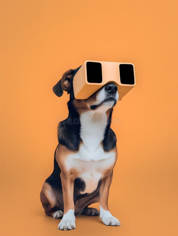 AI Generated Dog Sitting and Using VR Goggles Stock Illustration ...