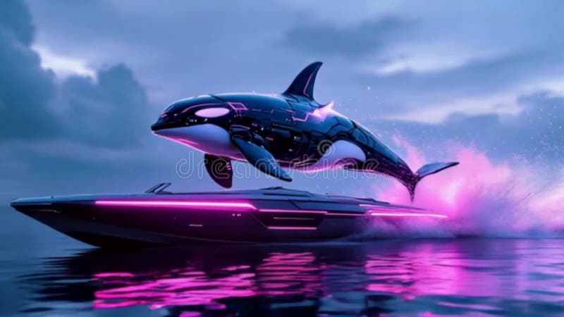 Ai Generated of a Dolphin Jumping on a Boat Under Dramatic Cloudy Sky ...