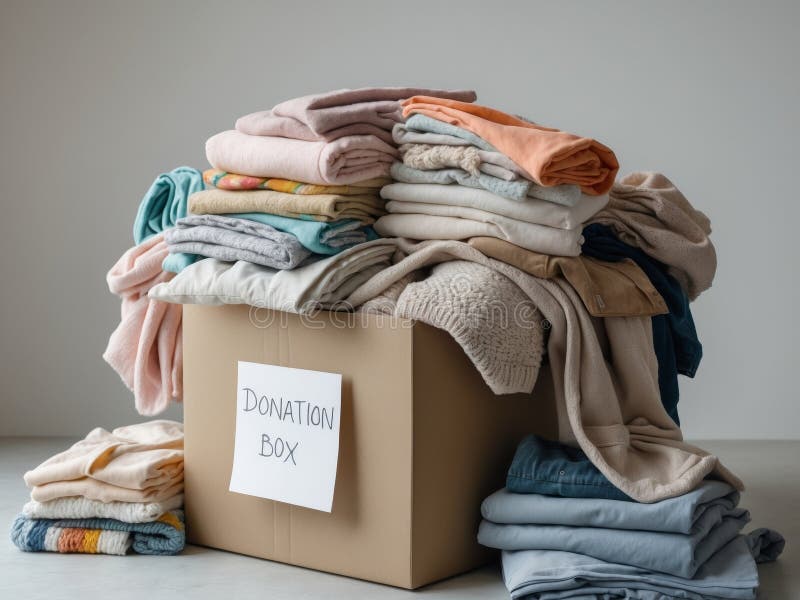 Donation Box with Stuff Blankets and Clothes Stock Image - Image of ...