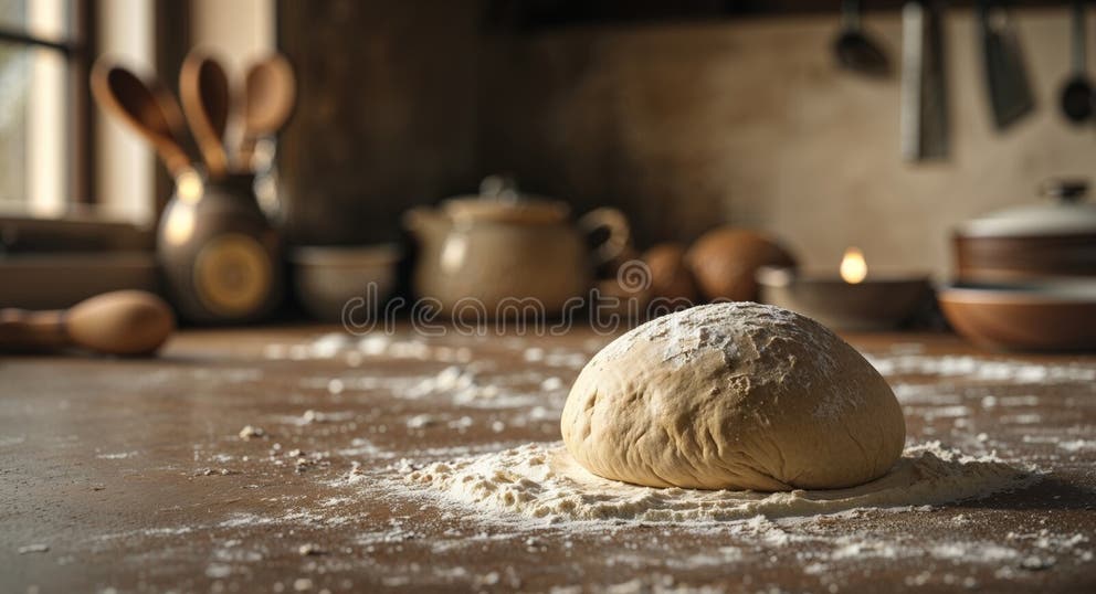 Dough Ball Resting on a Floured Surface Ready for Rolling in a Cozy ...