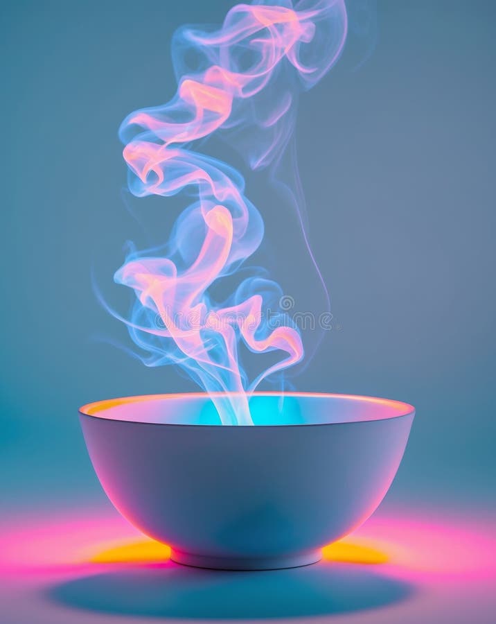 Dramatic Bowl with Smoke and Vibrant Lighting Effects Stock ...