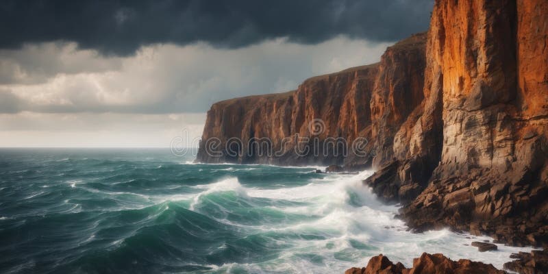 Dramatic Cliffs Overlooking a Stormy Sea. Stock Photo - Image of ...