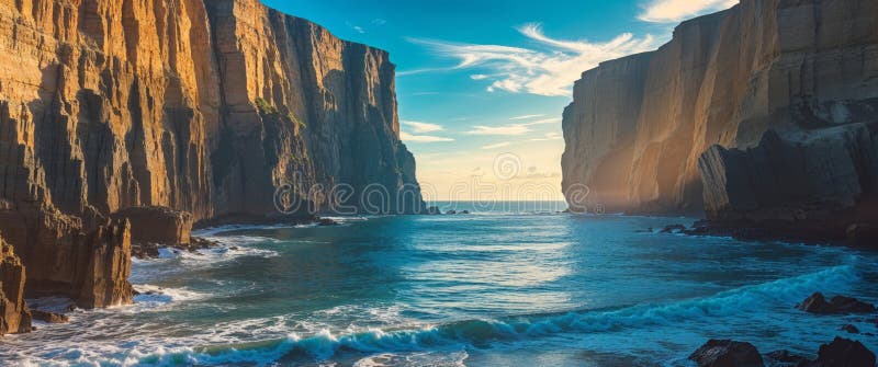 Dramatic Coastal Cliffs Meeting a Serene Ocean Stock Photo - Image of ...
