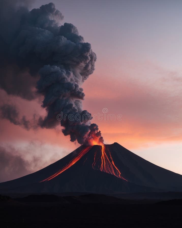 Dramatic Dawn Capture of Erupting Volcano with Flowing Lava and ...