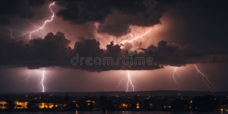 Dramatic Lightning Storm with Dark Clouds Illuminated in the Sky. Stock ...