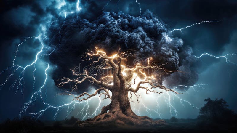 AI Generated Dramatic Lightning Strike Stormy Sky and Electric Energy ...