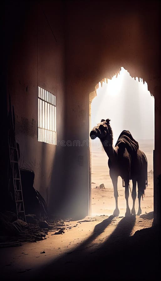 Silhouette of Camel in Abandoned Castle, Made with Generative AI Stock ...