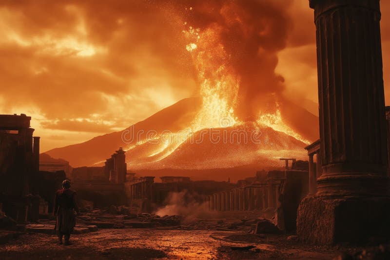 AI-generated Dramatic Scene of a Volcanic Eruption with Lava Flowing ...