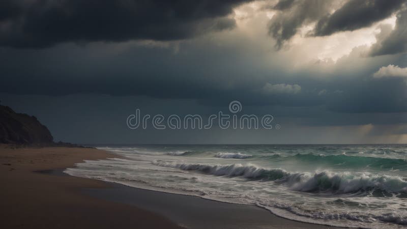 Dramatic Storm Clouds Gather Over a Calm Ocean. Stock Illustration ...