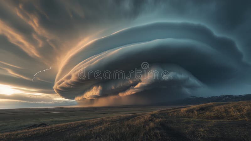 Thunderstorm Supercell with Giant Lightning Over Desert , Made with ...