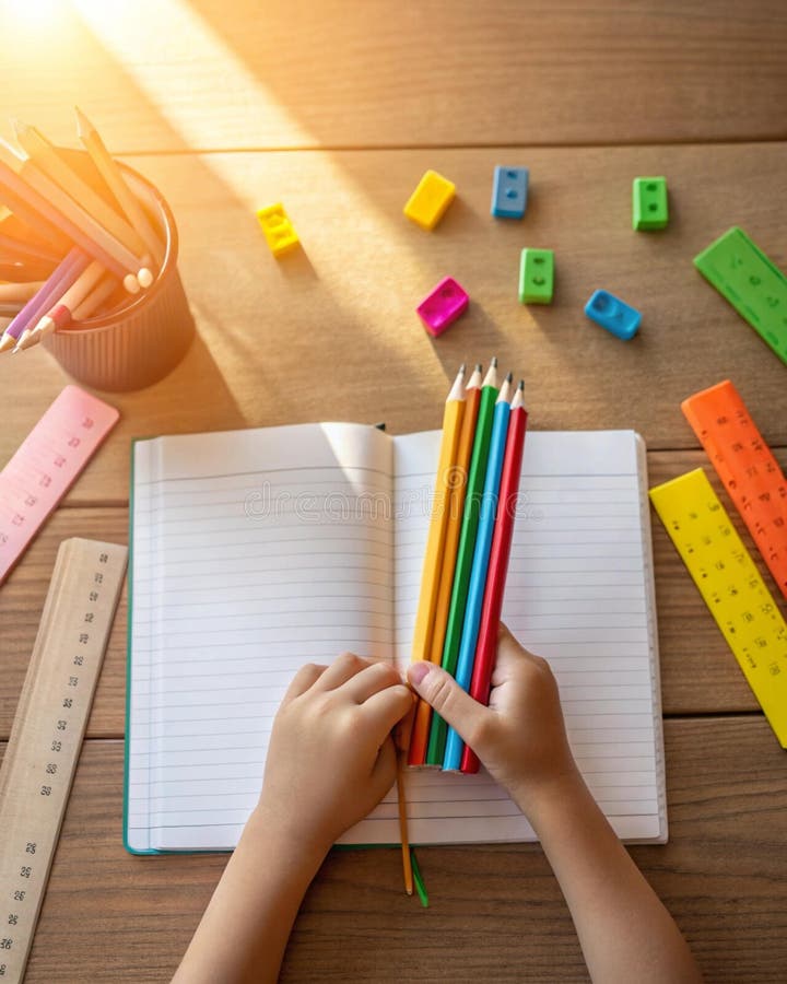 AI Generated Drawing Activity with Childrenâ€™s Hands and Notebook ...