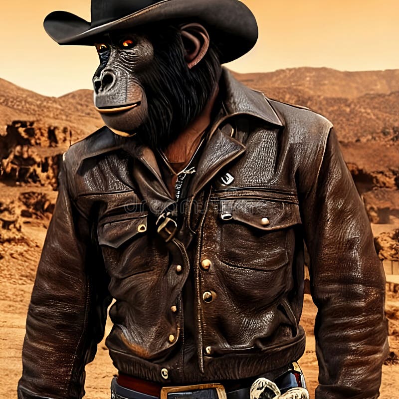 Ai Generated Drawing of a Cowboy Monkey in the West Stock Illustration ...