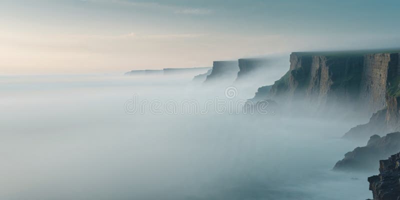 Dreamy Coastal Cliffs with Soft Ocean Mist Stock Photo - Image of ...