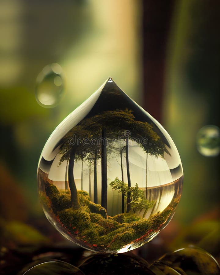 AI Generated. Drop of Water with Tree Inside. Sustainability Concept ...
