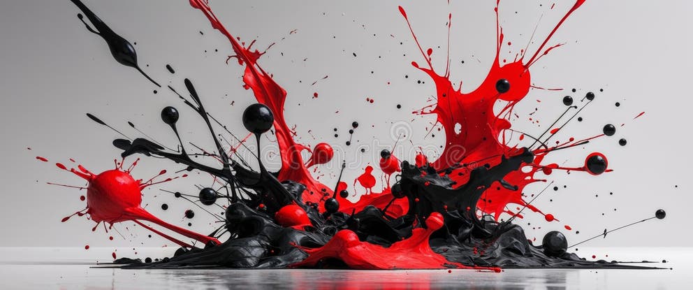 Dynamic Abstract Composition with Red and Black Ink Splatter Texture ...