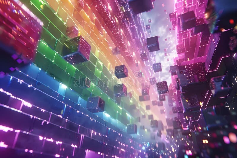 Dynamic Abstract Rainbow Colored Light Streaks in a Digital Matrix ...