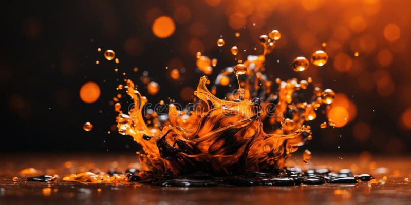 Dynamic Black Ink Splashes on Orange Background. Stock Image - Image of ...