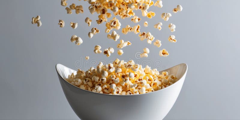 Dynamic Popcorn Flying from Bowl in Action Shot Stock Photo - Image of ...