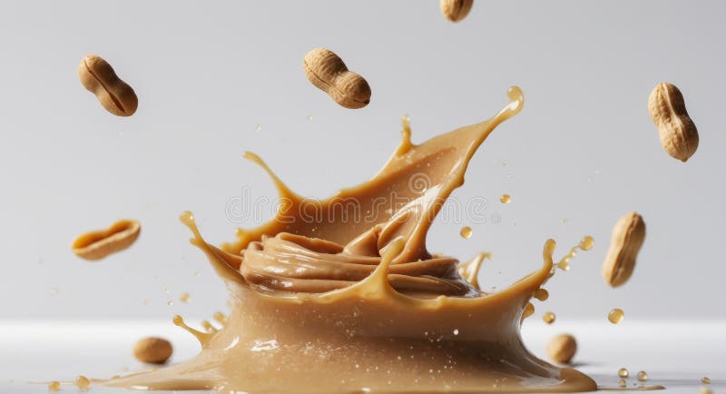 Dynamic Splash of Peanut Butter with Floating Peanuts Capturing the ...