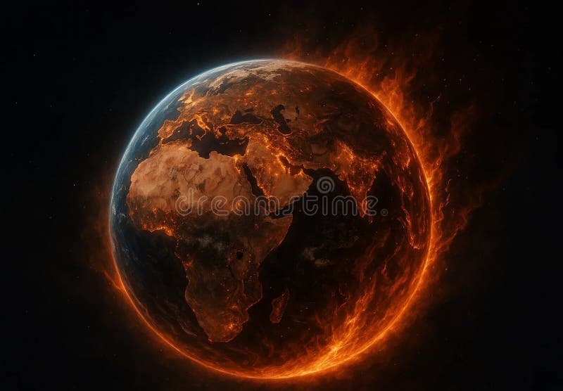 AI-Generated Earth in Flames - Climate Crisis Concept Illustration ...