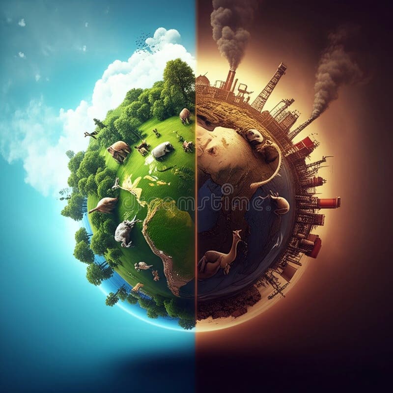 AI-Generated Earth Split: Wildlife Paradise Vs Industrial Destruction ...