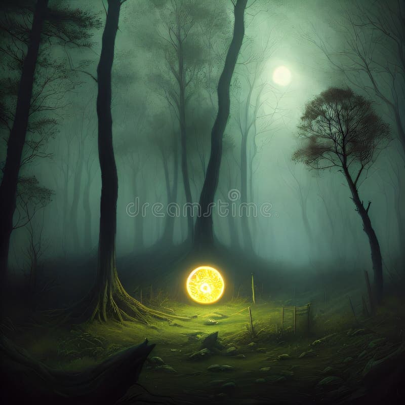 Yellow Orb in a Forest stock illustration. Illustration of forest ...