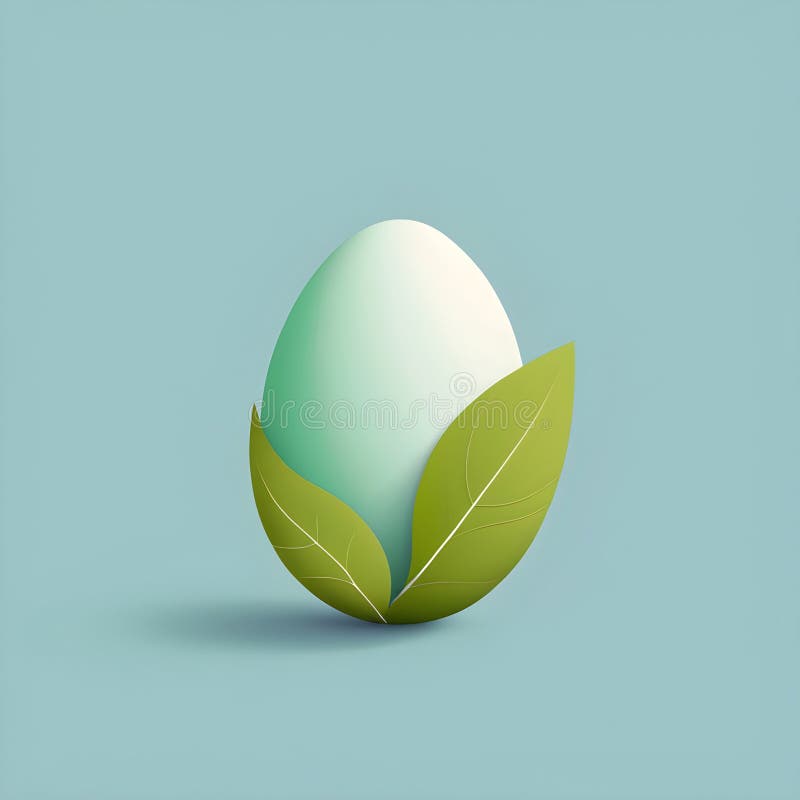 An Egg with Leaves on it, on a Calm Blue Background Stock Illustration ...