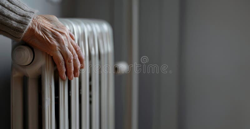 AI Generated Elderly Hand Warming on Radiator, Winter Heating, Closeup ...