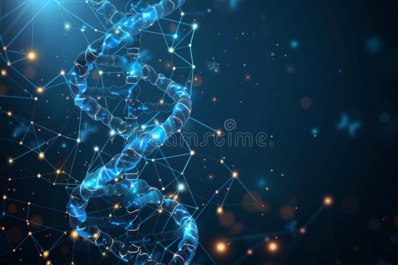 Electric Blue DNA Visualization with Network Nodes Portrays the Digital ...