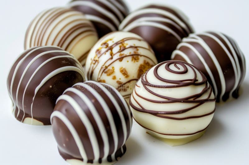Elegant Assorted Chocolate Truffles with Striped Patterns, Perfect for ...