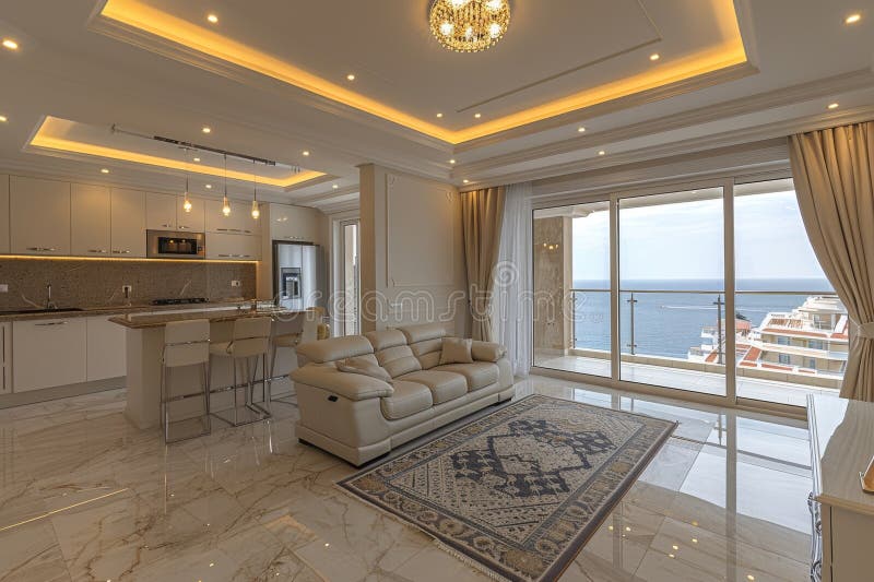 Elegant Dining Room with Panoramic Ocean View, Featuring Modern Decor ...