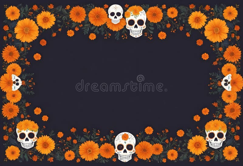 An Elegant Frame Border Design with a Day of the Dead Skulls and ...