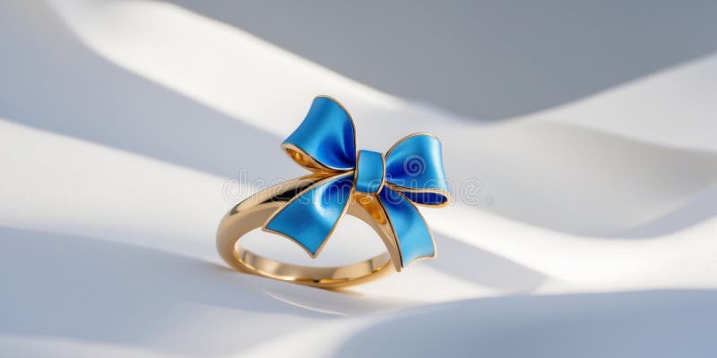 Elegant Gold Ring Featuring a Blue Bow Design. Stock Photo - Image of background, ring: 358070112