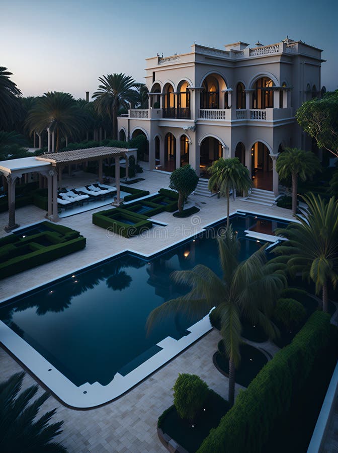 Ai Generated an Elegant Mansion with a Luxurious Swimming Pool Seen ...