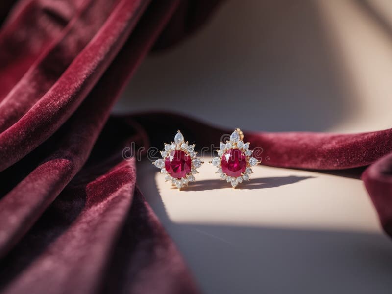 Elegant Ruby and Diamond Earrings on a Luxurious Velvet Background Stock Image - Image of close ...