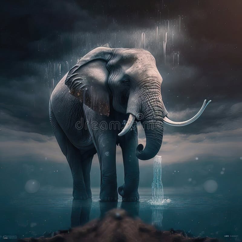 AI Generated Elephant in Rain Stock Illustration - Illustration of ...