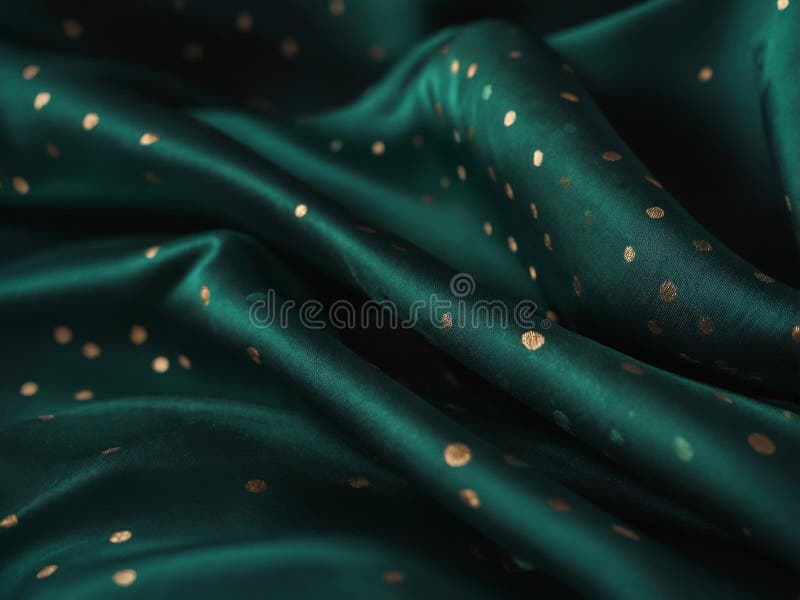 Emerald Green Silk with a Subtle Abstract Design of Wavy Lines and Dots ...