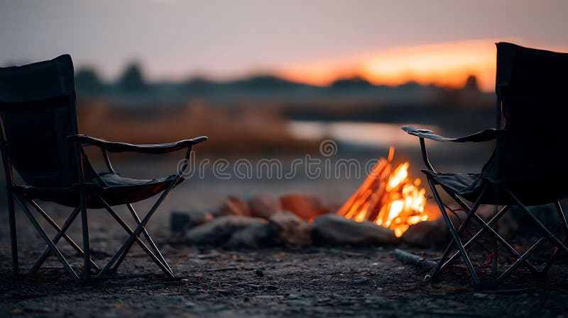 AI-generated Empty Camping Chairs by a Glowing Campfire at Sunset Stock ...