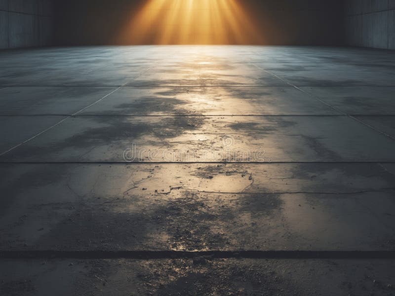 Empty Concrete Floor Illuminated by Warm Light Beam in Dark Room Stock ...
