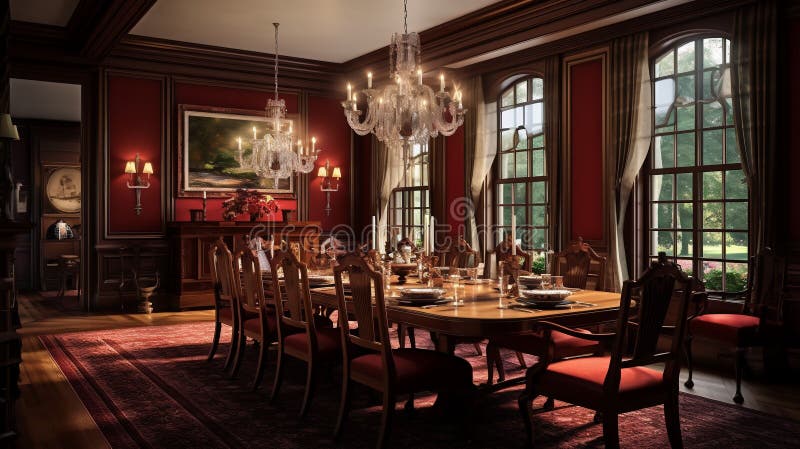 AI Generated Empty Dining Room with a Large Window Stock Illustration ...