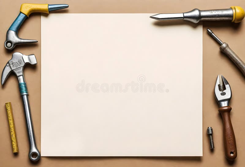 An Empty Paper with Tools on Brown Background Stock Illustration ...