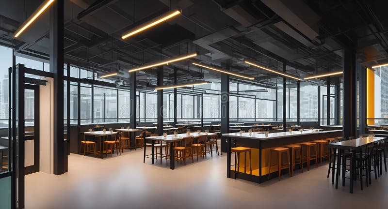 Ai Generated an Empty Restaurant with Rows of Tables and Chairs Stock ...