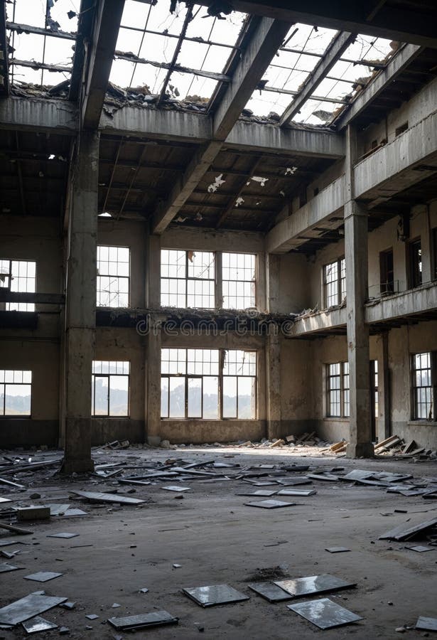 An Empty Room with Broken Windows and Lots of Debris Stock Illustration ...