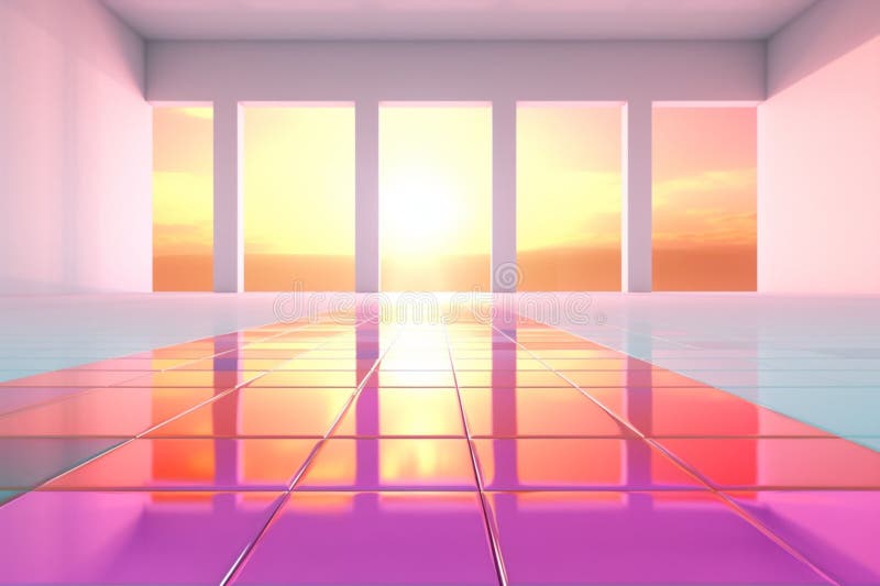 AI Generated an Empty Room Featuring Vibrant Colored Floor Tiles Stock ...